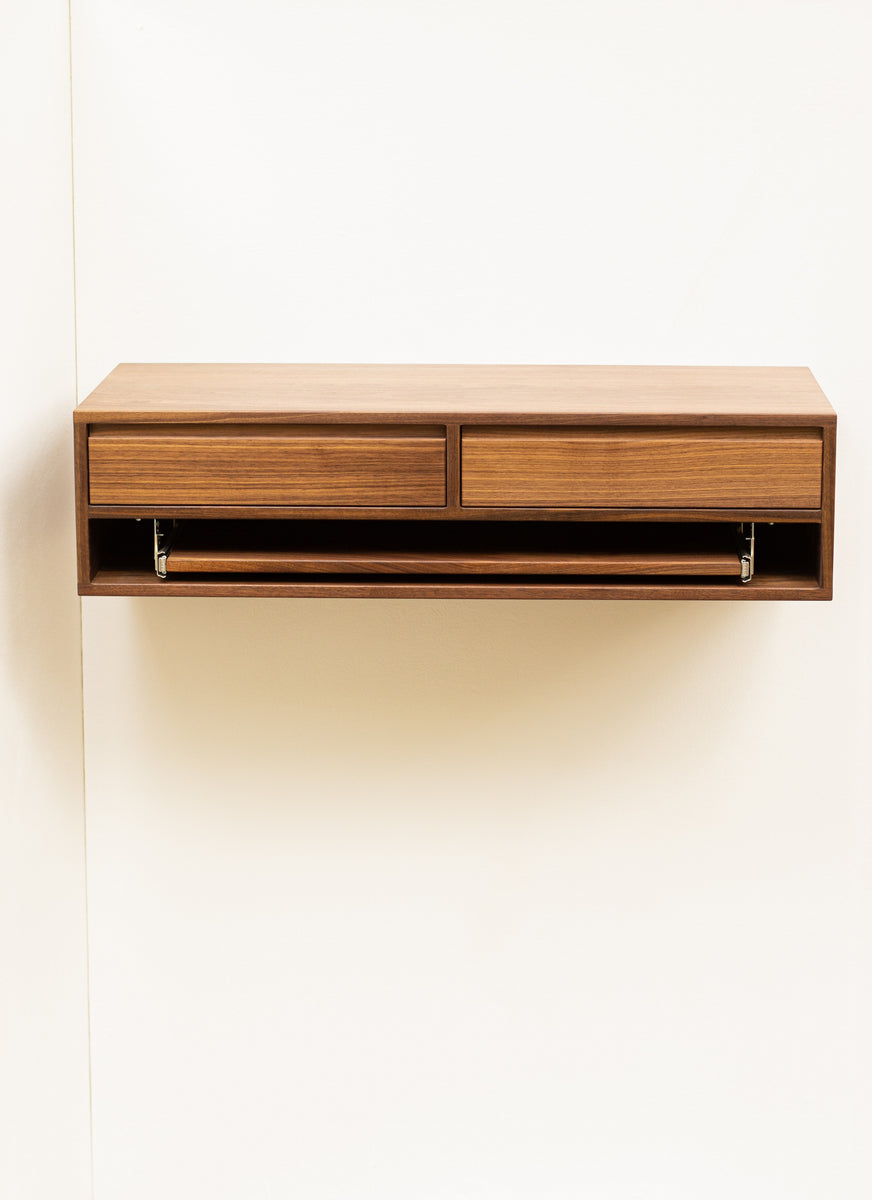 Floating Desk Black Walnut with Keyboard Tray and Drawers – WE ON WOOD